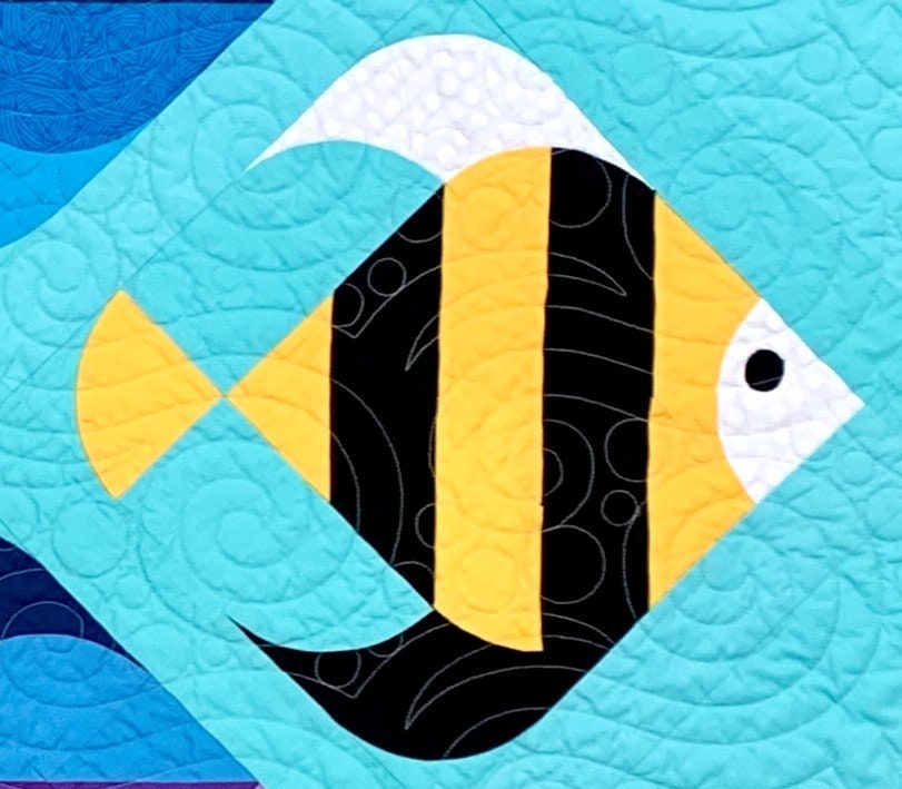 Swim School Quilt Pattern - PDF Digital Throw Size Modern Tropical Fish ...