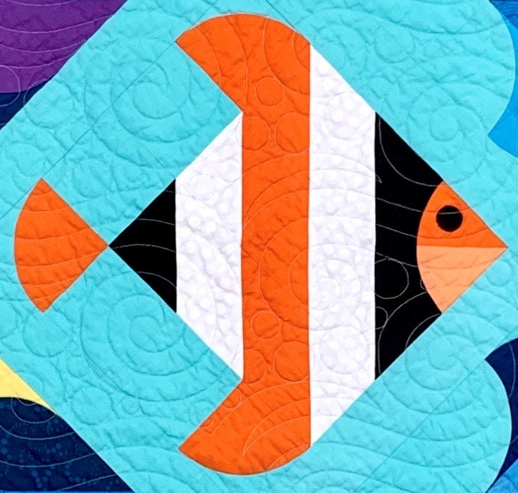 Swim School Quilt Pattern - PDF Digital Throw Size Modern Tropical Fish ...
