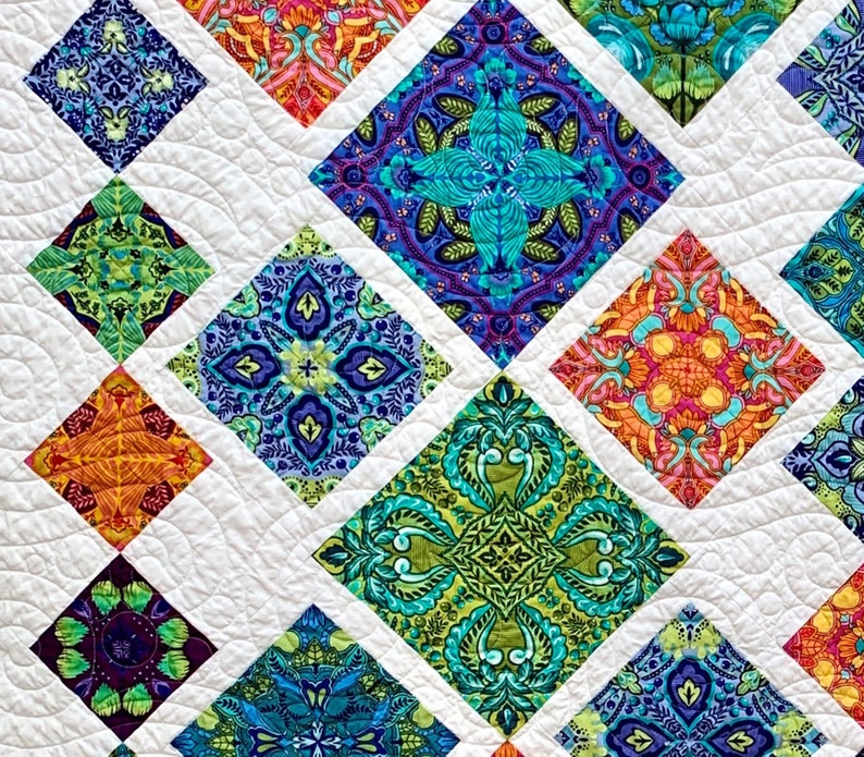 Festive Tiles Modern Quilt Pattern Digital PDF Mosaic Tile Block Throw ...