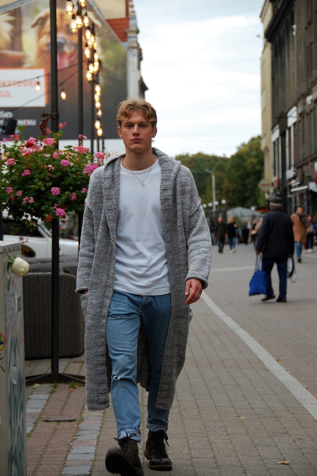 Sweater Coat Wool Open Front Knit Winter Hand Knit Gray Coat Wool ...