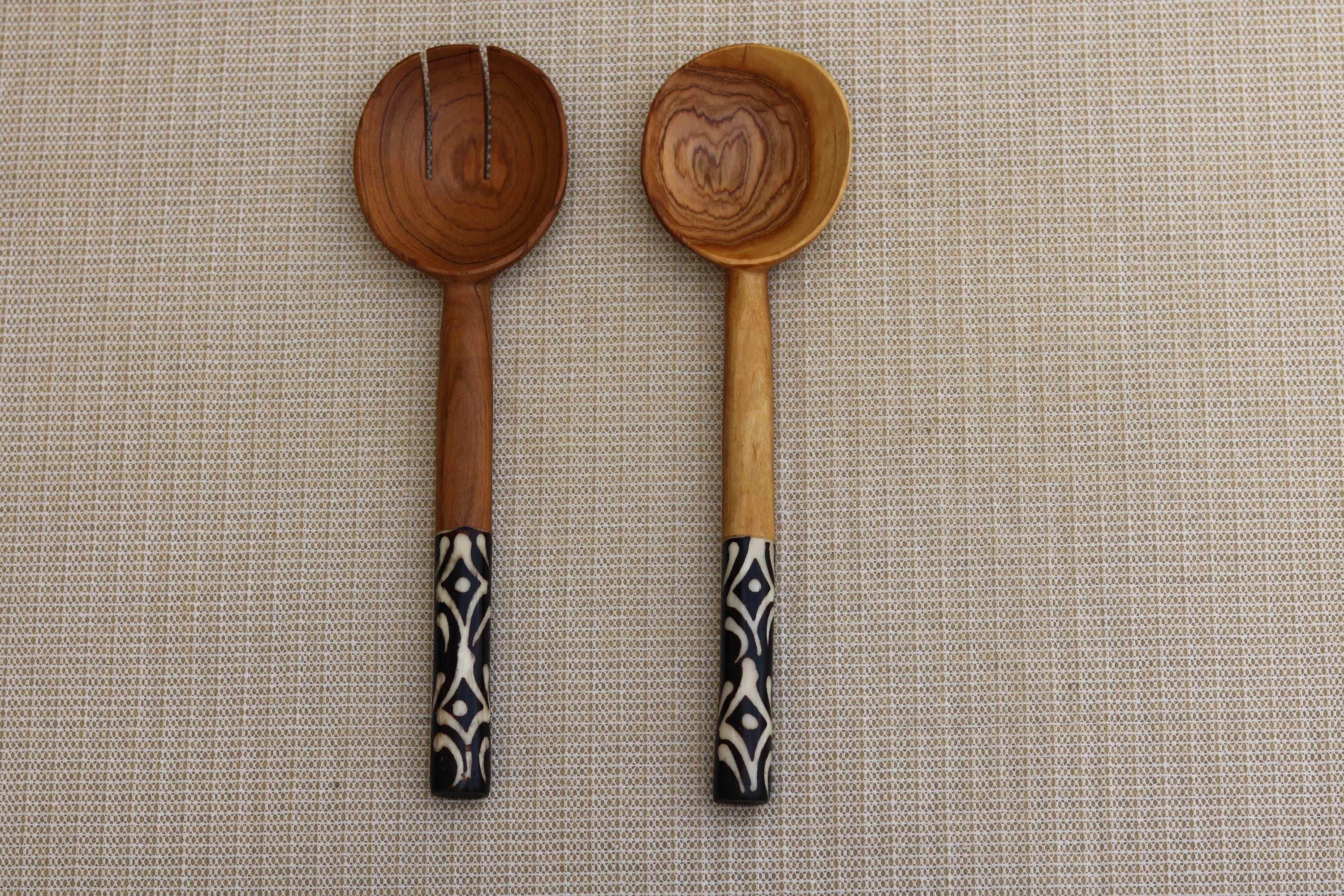 Olive Wood Salad Spoons, Hand-carved Wood Bone Salad Servers, African ...