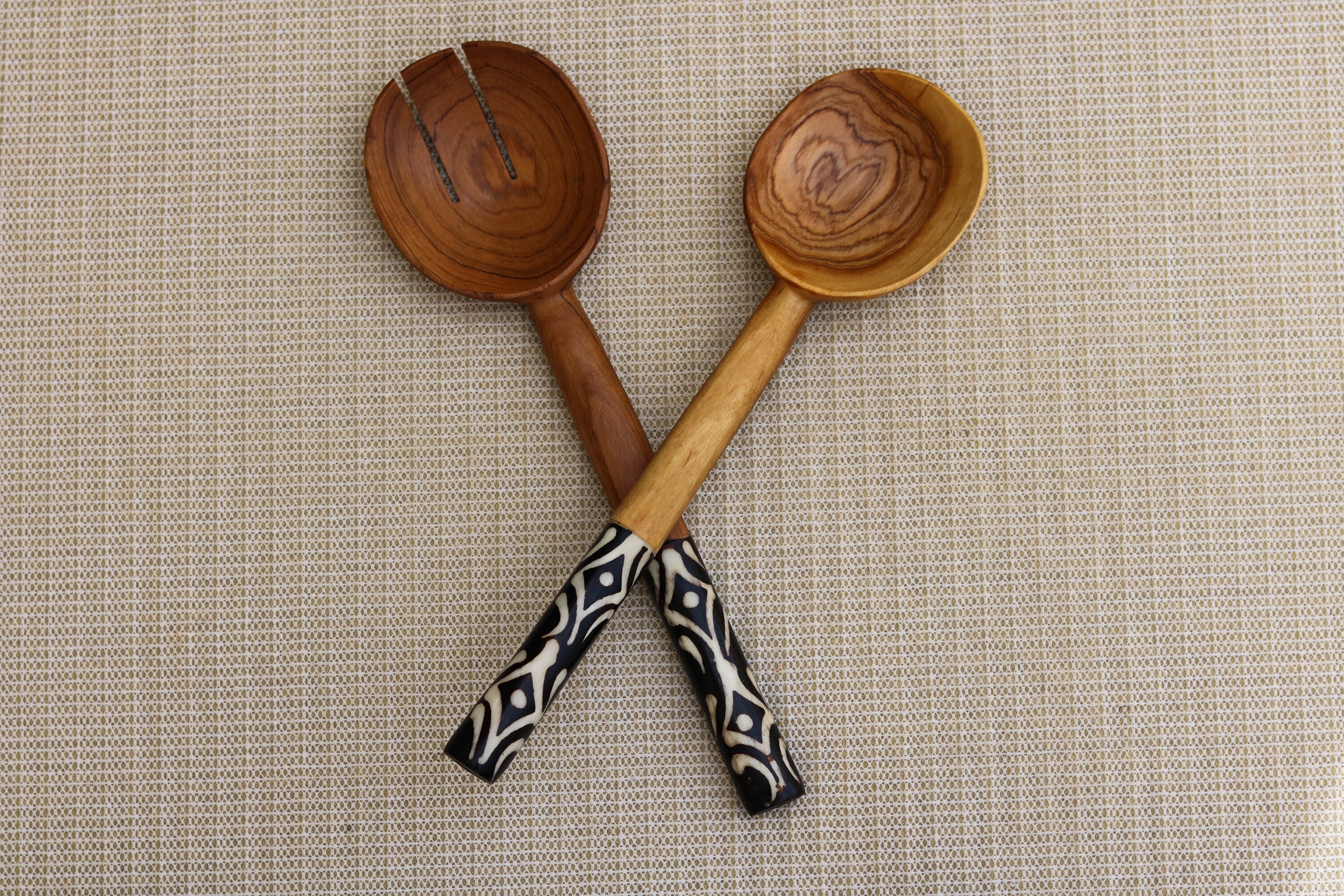 Olive Wood Salad Spoons, Hand-carved Wood Bone Salad Servers, African ...