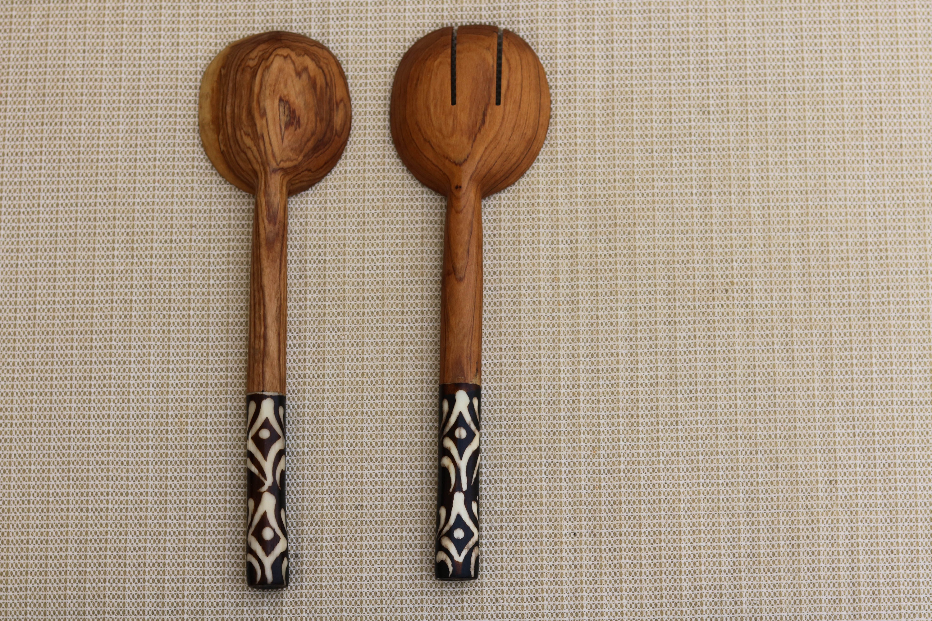 Olive Wood Salad Spoons, Hand-carved Wood Bone Salad Servers, African ...