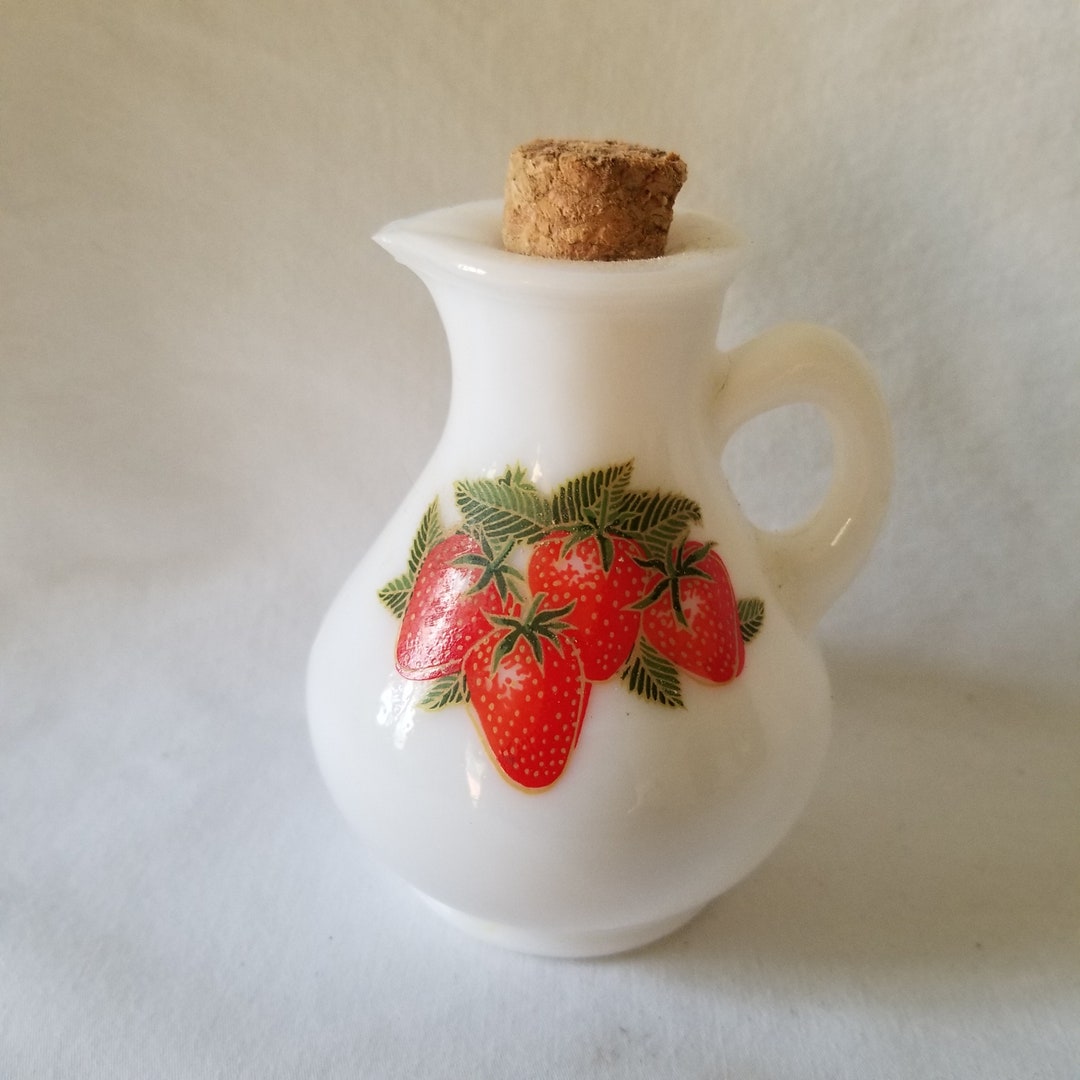 Cute Strawberry Milk Glass With Fresh Cork Stopper. Originally Avon ...