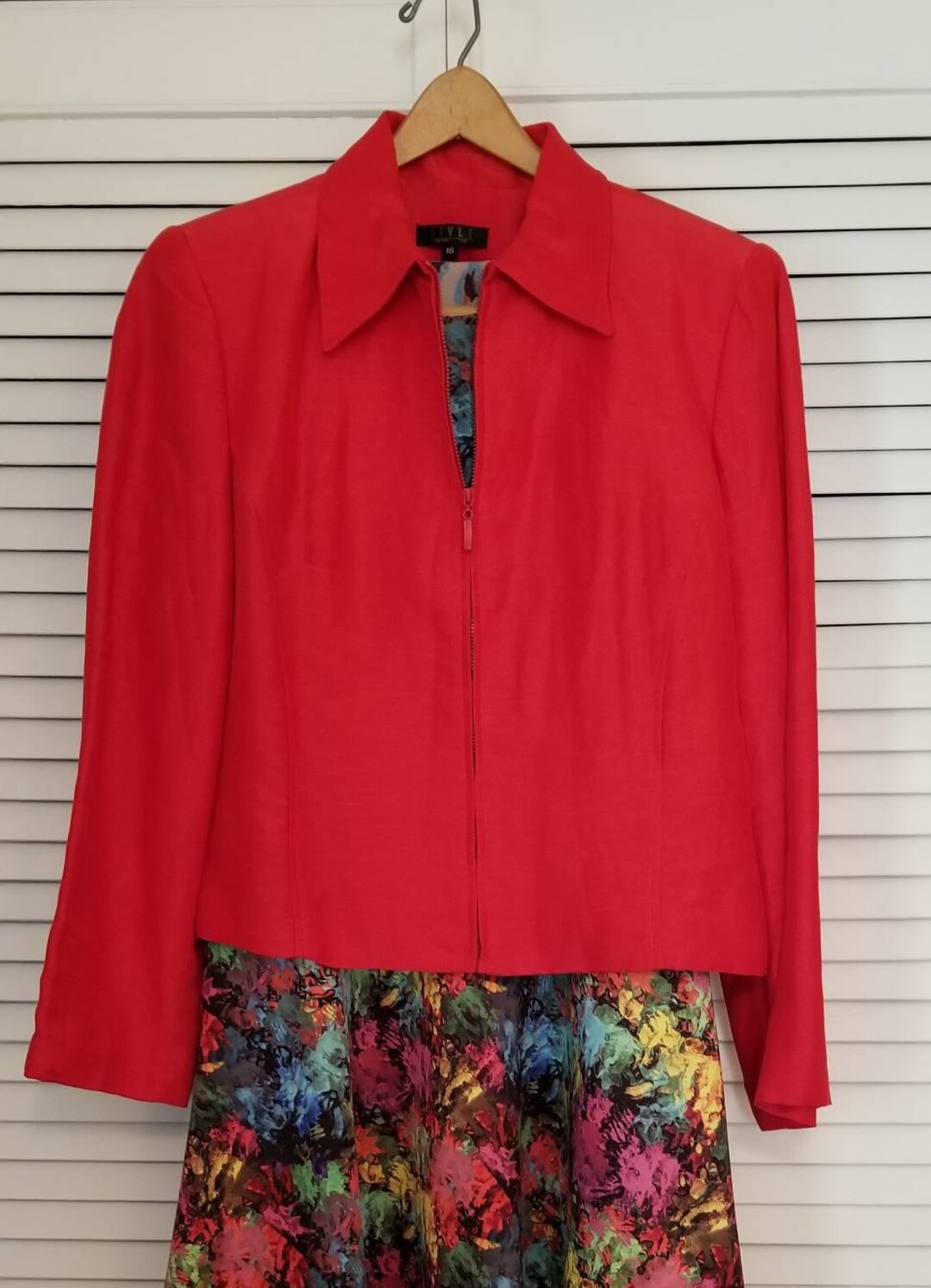 Vintage Cropped Fiery Red Silk Zipper Jacket, Vintage Size 16, Fine ...