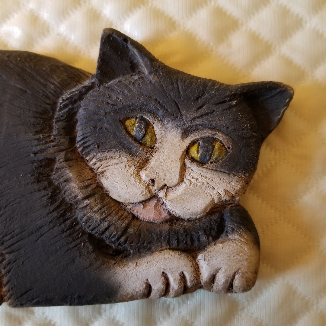 Primitive Carved Cat Gift, Cat Lover, Vintage Hand Carved Wood Cat Gift ...