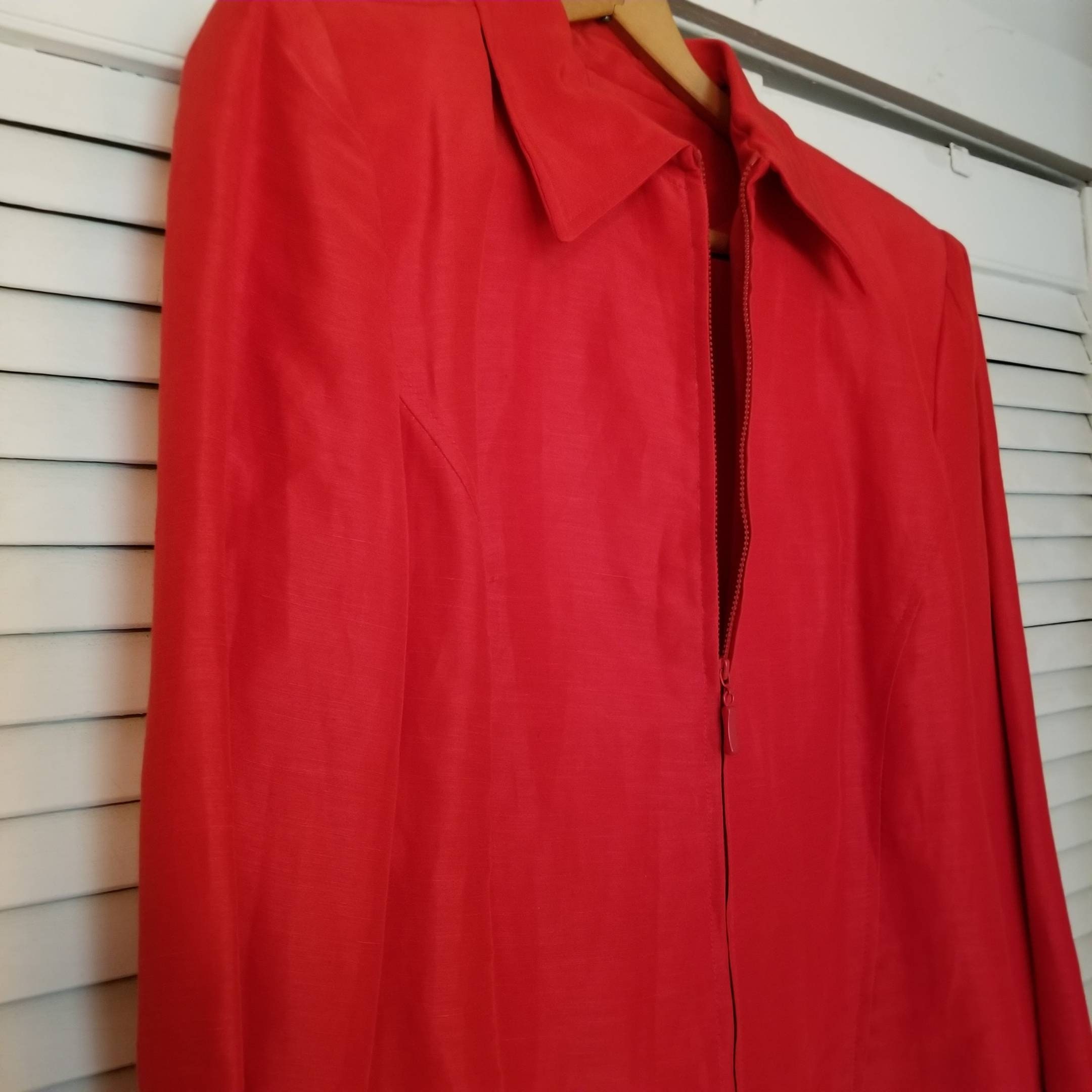 Vintage Cropped Fiery Red Silk Zipper Jacket, Vintage Size 16, Fine ...