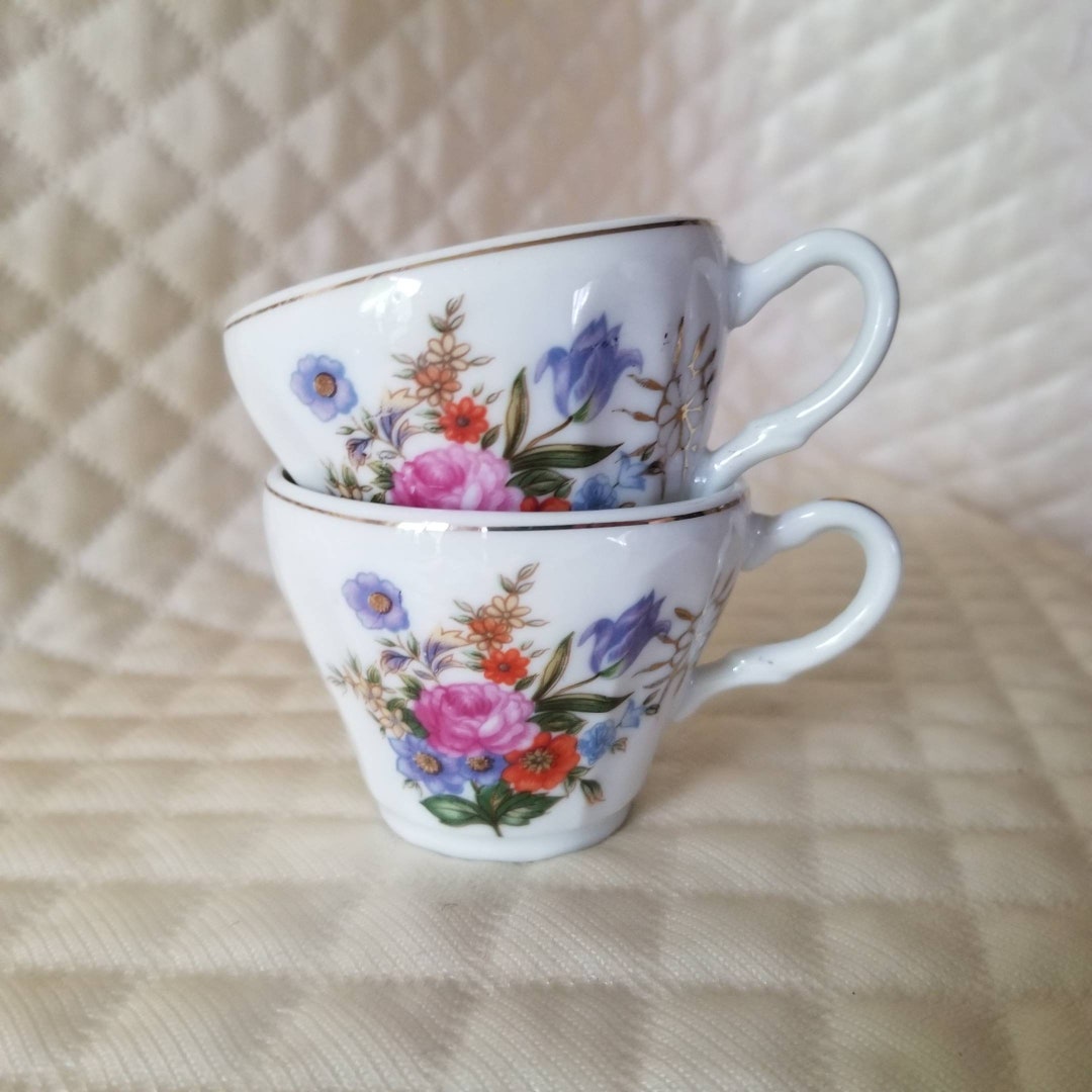 2 Demitasse Miniature Tea Cups, 2 Small Tea Cups, No Markings ...