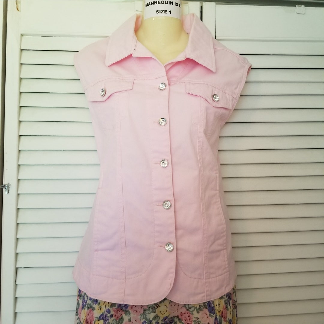 Cute Pink Denim Vest With Bling Buttons, Isaac's Designs, Size M, NWOT ...