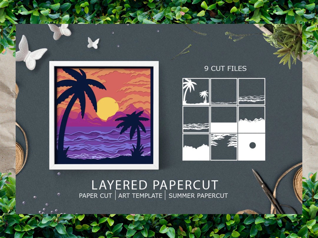Sunset SVG, Beach SVG, Palm Tree SVG, 3D Papercut Shadowbox, Layered ...