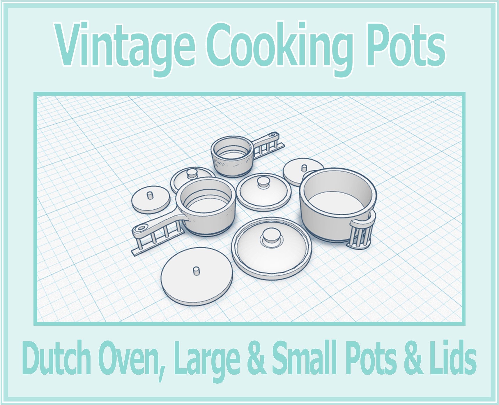 1:12 Dollhouse 3 Piece Cooking Pots & Lids 3D Print File STL Instant ...