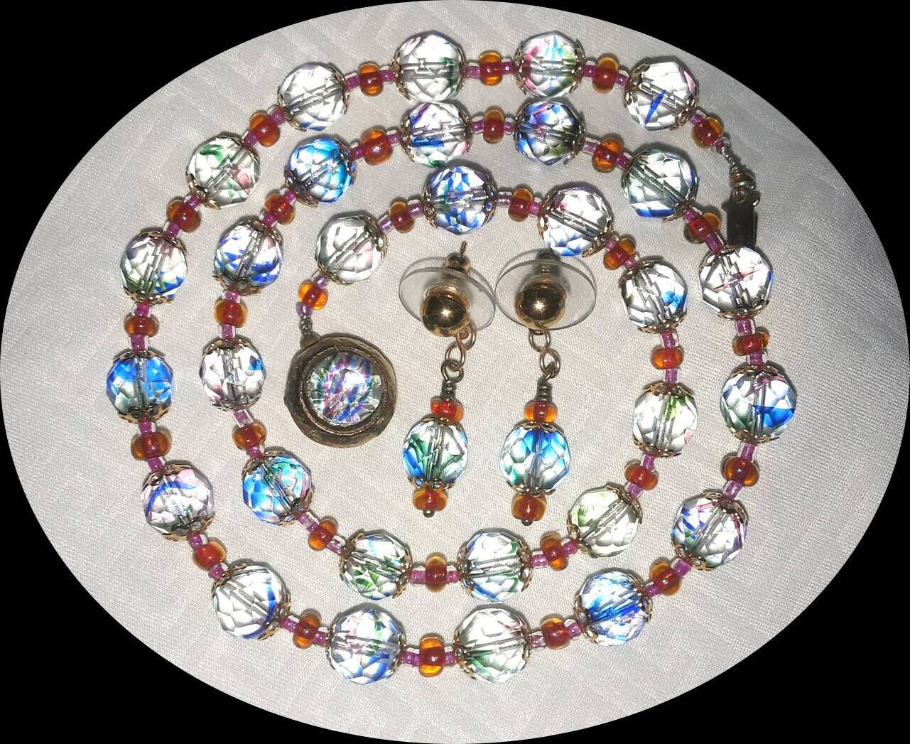 Stunning Mid Century Iris Glass Crystal Necklace & Drop - Etsy