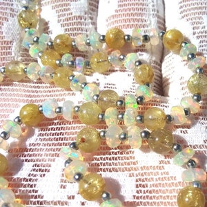 Art Deco Fiery Natural Opal & Angel Hair Rutilated Quartz Necklace With ...