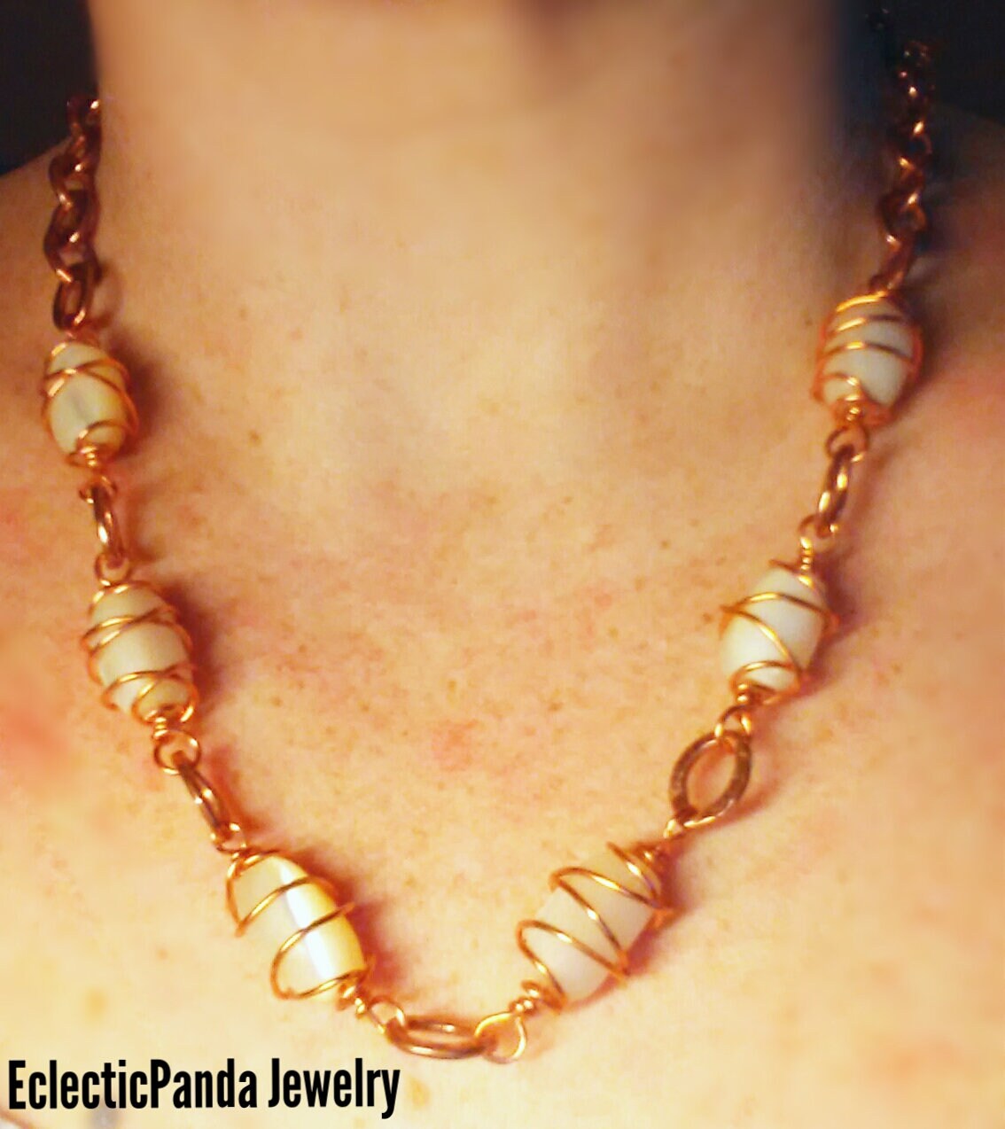 Hand Wrought Copper Necklace With Antique Mother of Pearl - Etsy