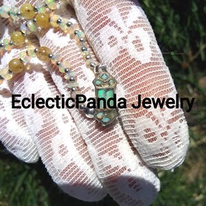 Art Deco Fiery Natural Opal & Angel Hair Rutilated Quartz Necklace With ...