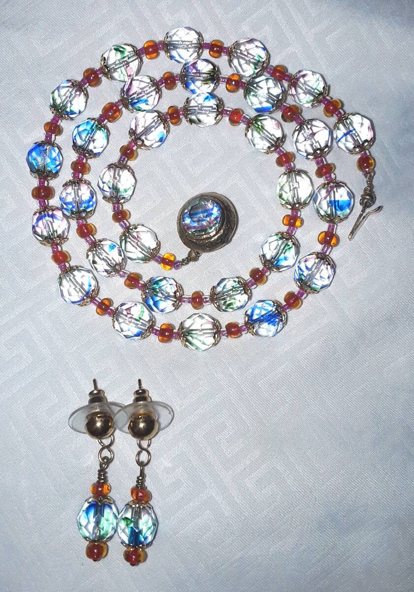 Stunning Mid Century Iris Glass Crystal Necklace & Drop - Etsy