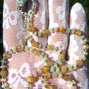 Art Deco Fiery Natural Opal & Angel Hair Rutilated Quartz Necklace With ...