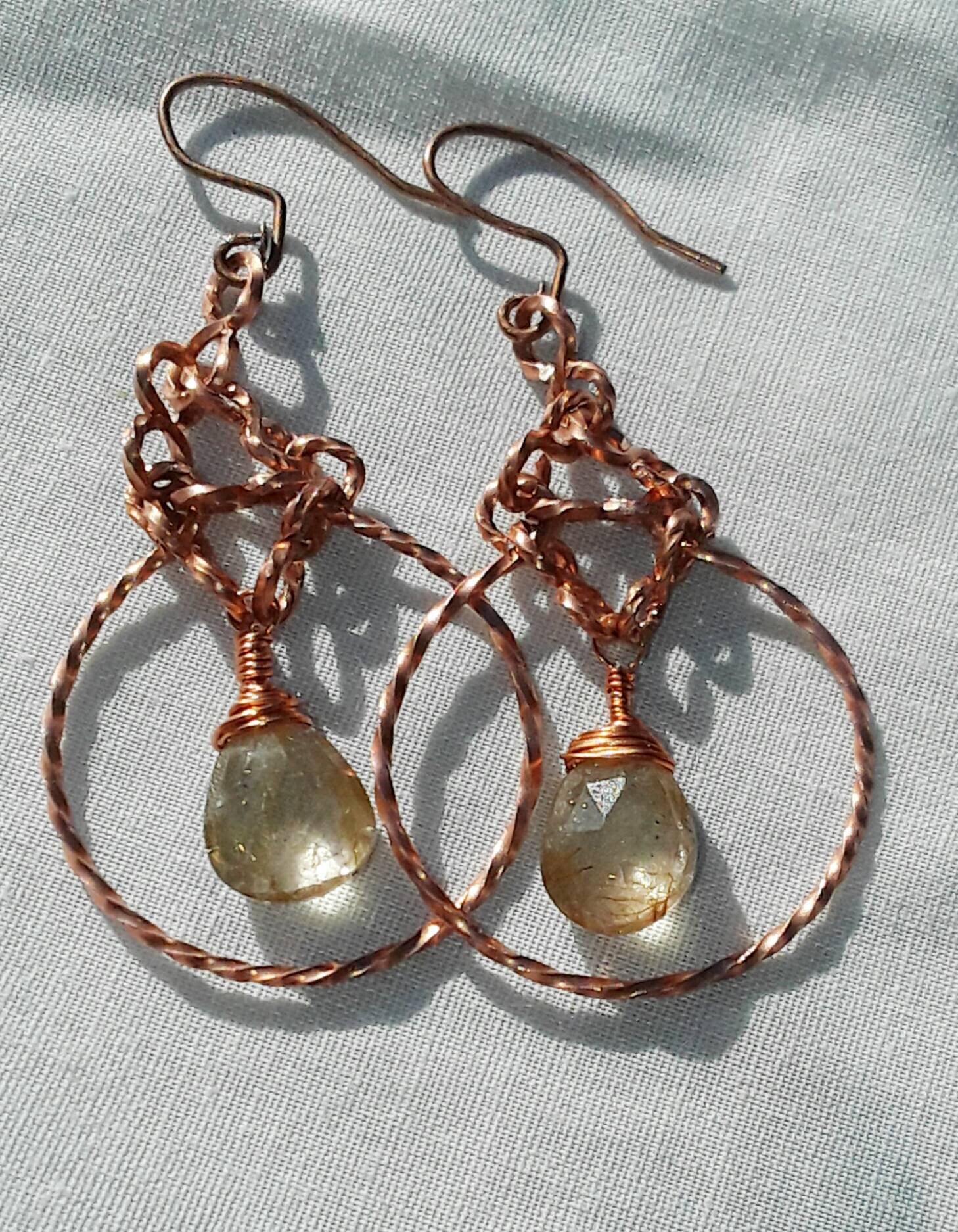 Vivid Copper Metal & Copper Rutilated Quartz Briolette Pendant | Etsy