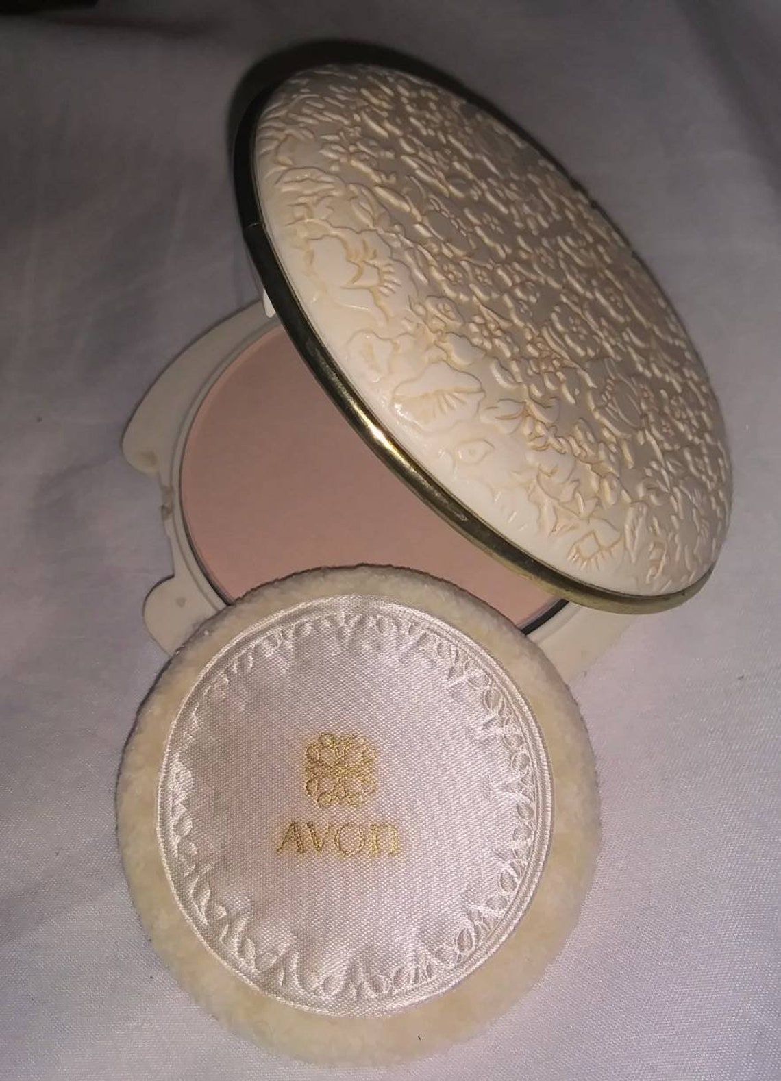 Ornate Vintage Faux Ivory Molded Plastic Avon Facial Powder | Etsy