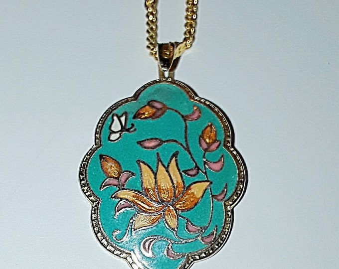 Vintage Magnolia Flower & Butterfly Pendant With Guilloche and - Etsy