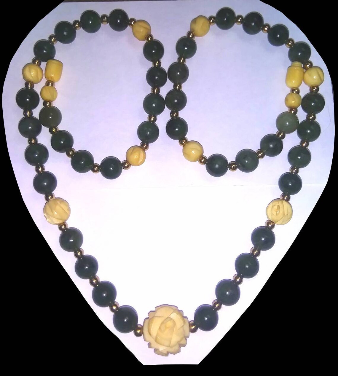 Antique Spinach Green Nephrite Jade & Carved Bone Necklace / - Etsy