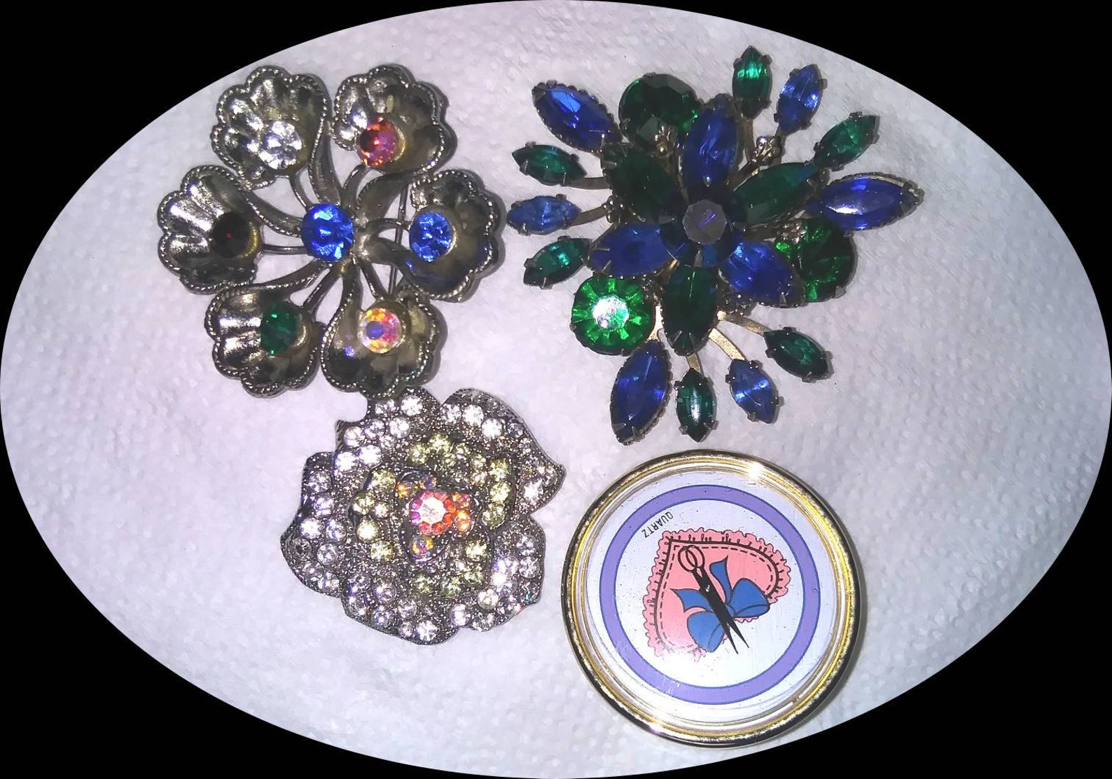 Set of Four Vintage Costume Brooches / Large Molded Sapphire & - Etsy