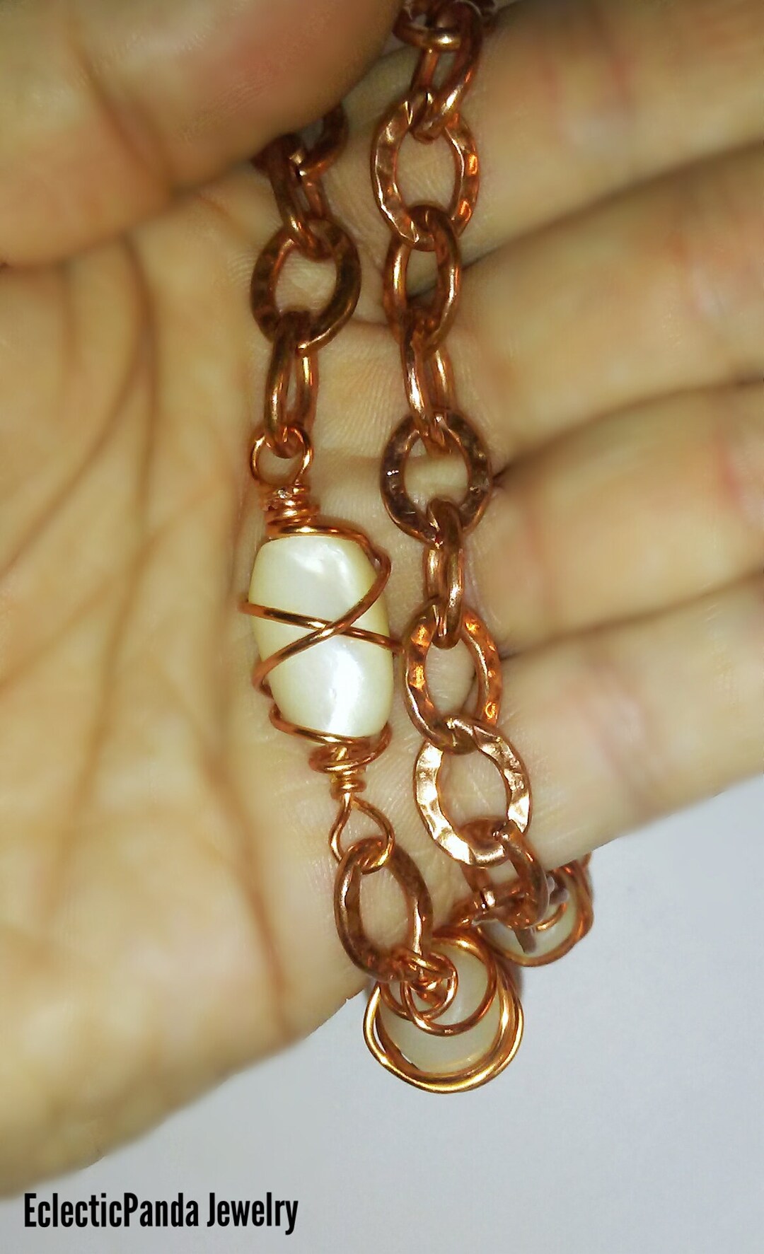Hand Wrought Copper Necklace With Antique Mother of Pearl - Etsy