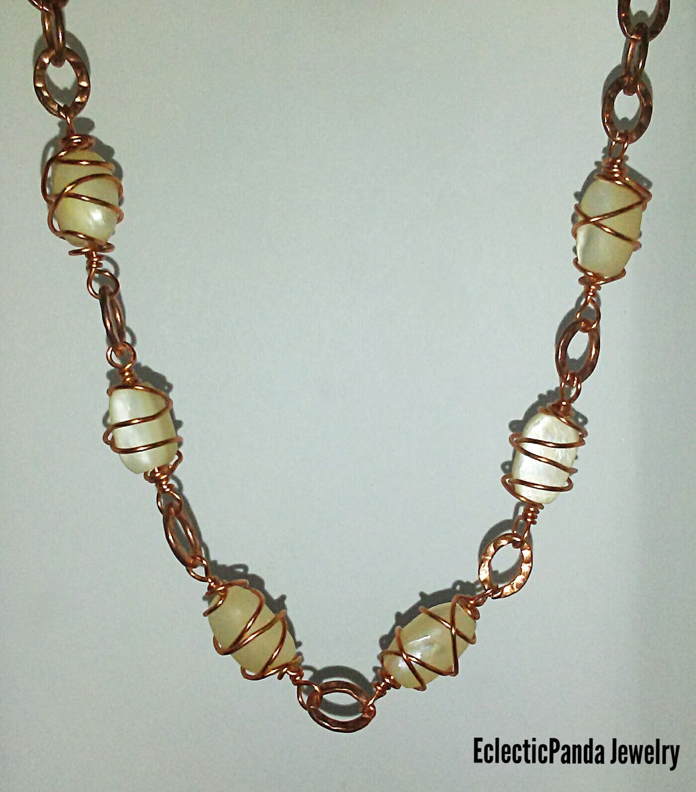 Hand Wrought Copper Necklace with Antique Mother of Pearl | Etsy