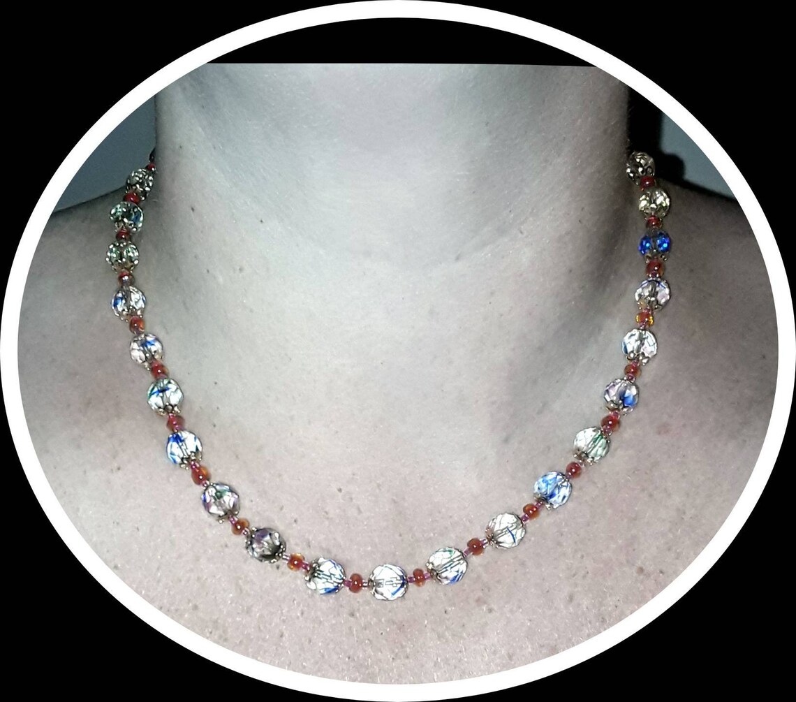 Stunning Mid Century Iris Glass Crystal Necklace & Drop - Etsy