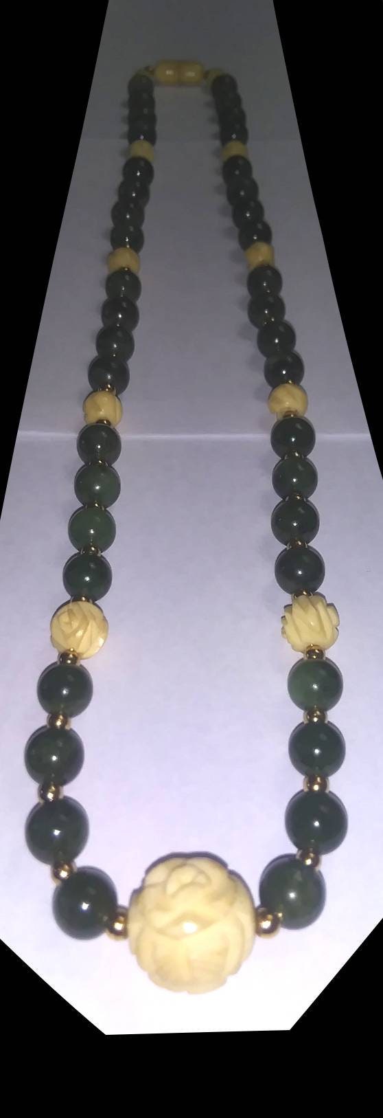 Antique Spinach Green Nephrite Jade & Carved Bone Necklace / - Etsy