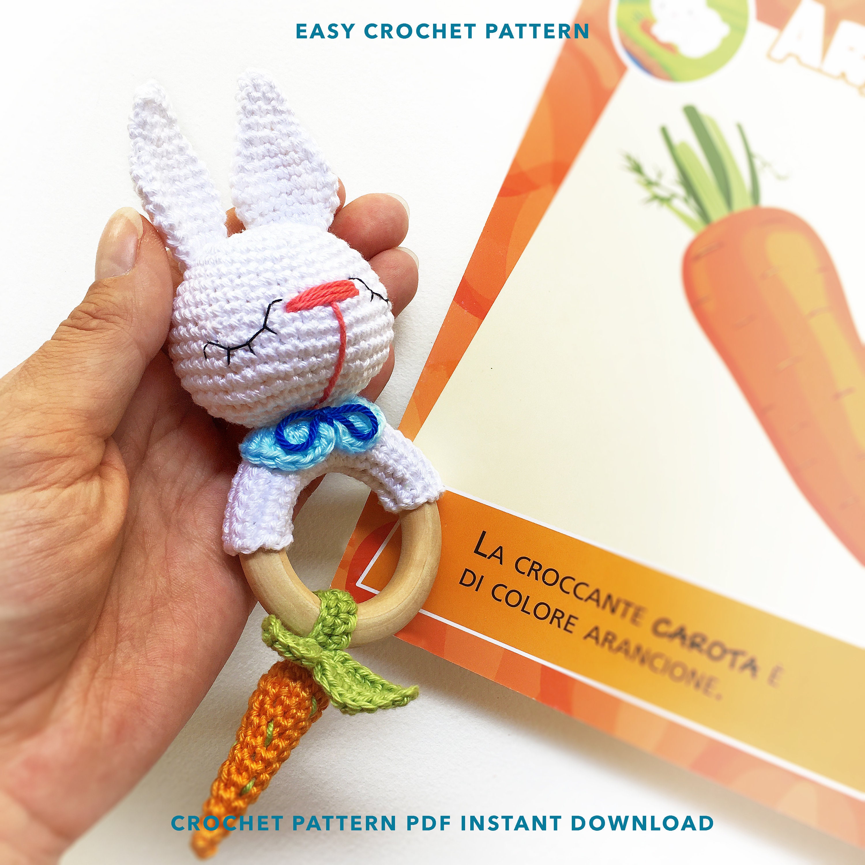 Crochet Rattle Bunny Toy Amigurumi Pattern PDF English. Easy | Etsy