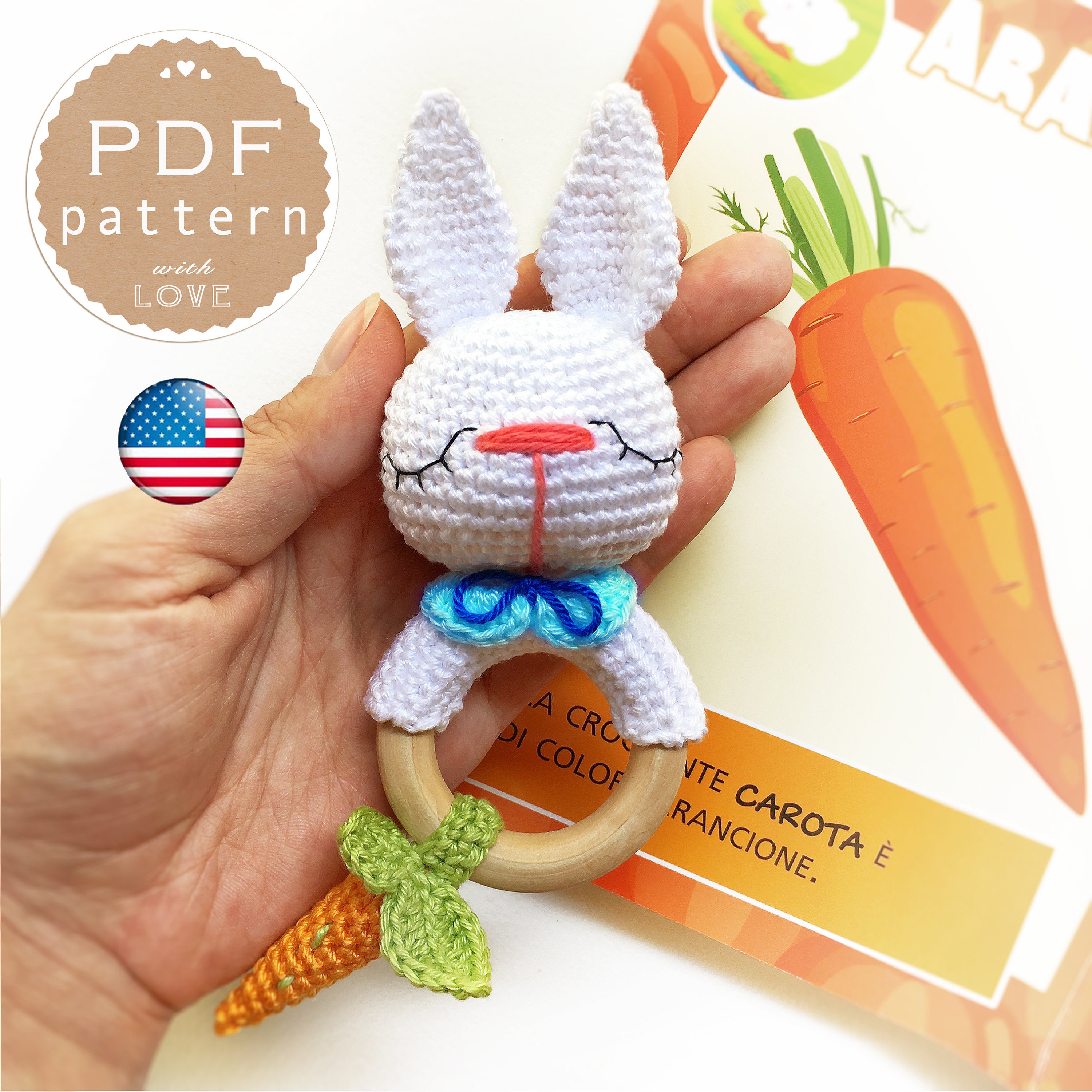 Crochet Rattle Bunny Toy Amigurumi Pattern PDF English. Easy | Etsy