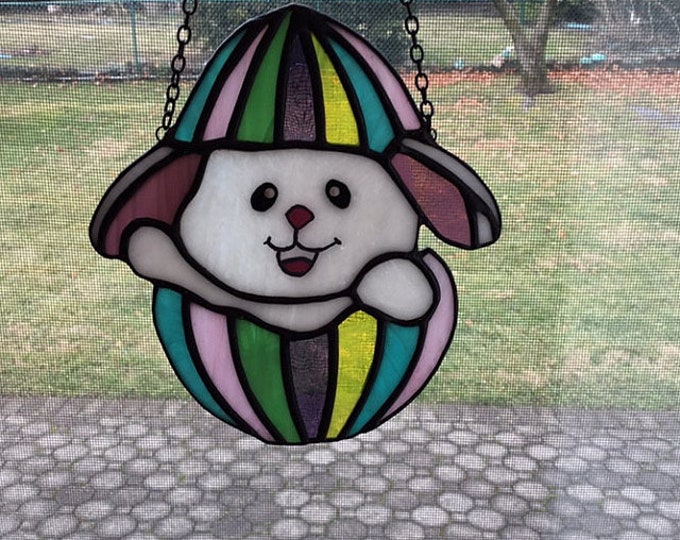 Stained Glass Bunny in Easter Egg Suncatcher - Etsy