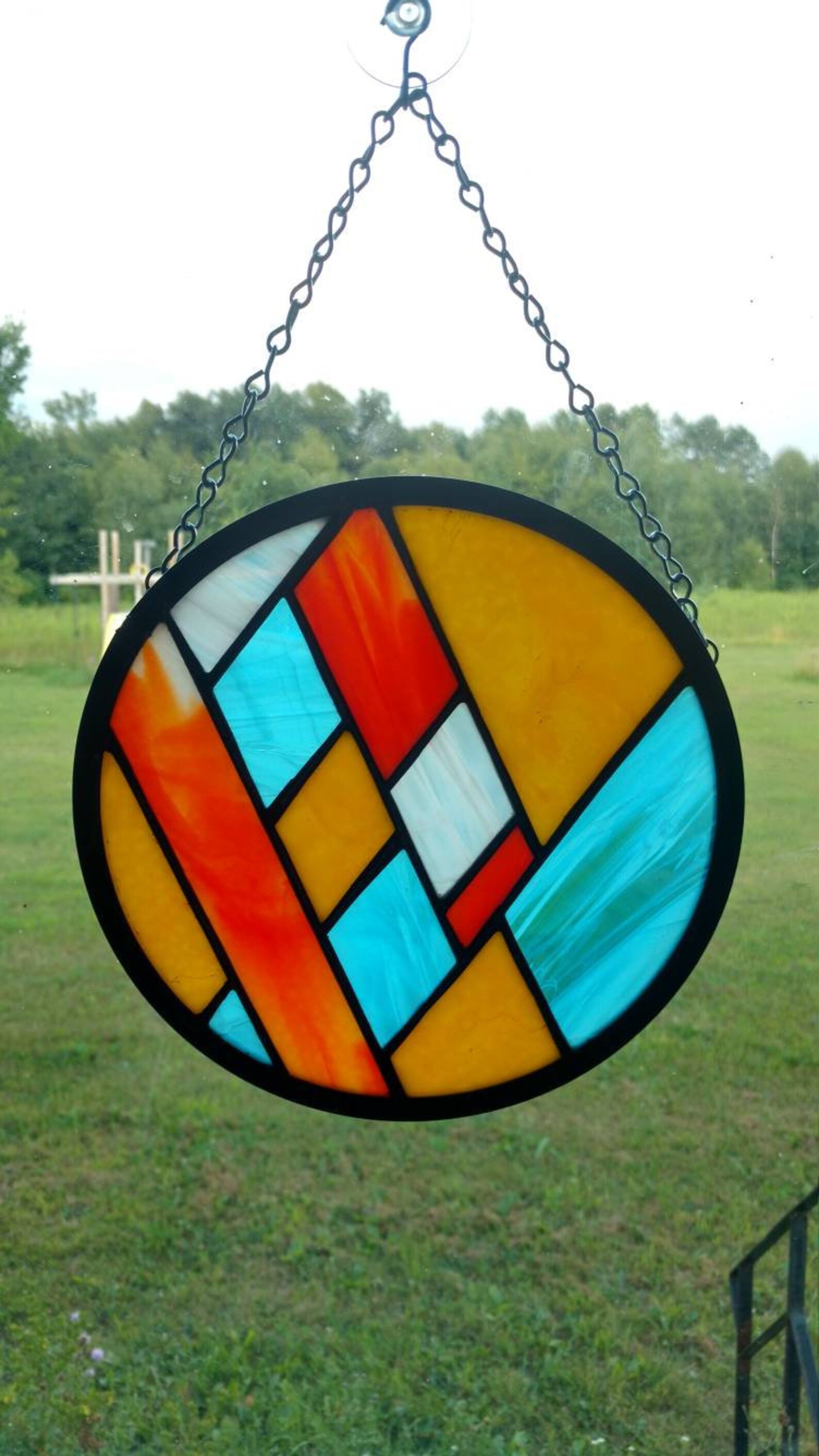 Stained Glass Geometric Circle Panel Suncatcher | Etsy