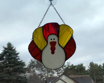 Handmade Stained Glass Turkey Suncatcher - Etsy