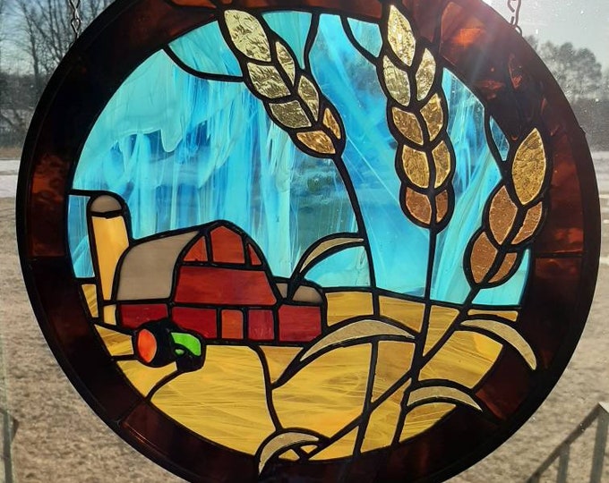 The Farm Stained Glass 18 In. Circle Panel - Etsy
