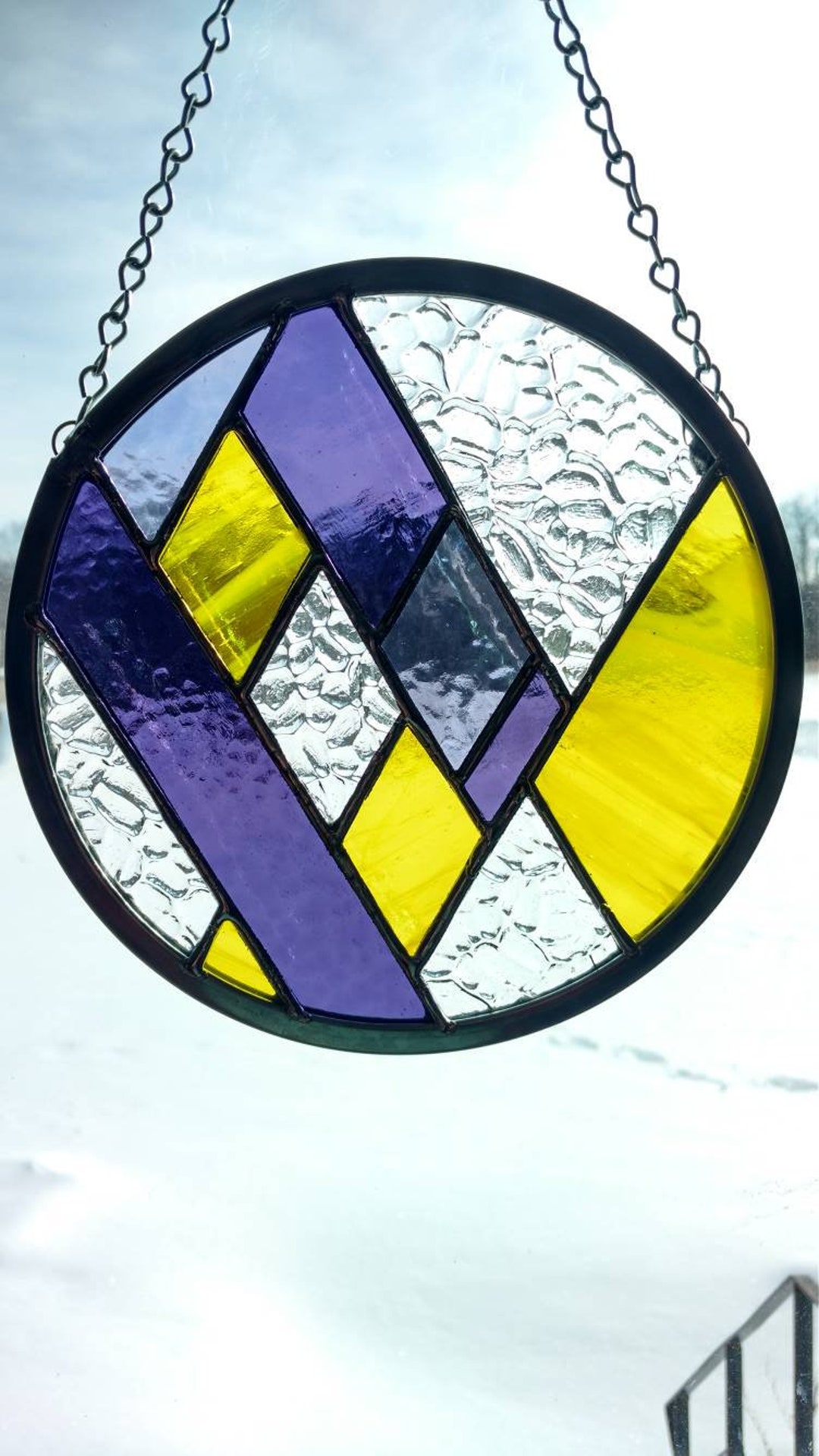 Stained Glass Geometric Circle Panel Suncatcher - Etsy