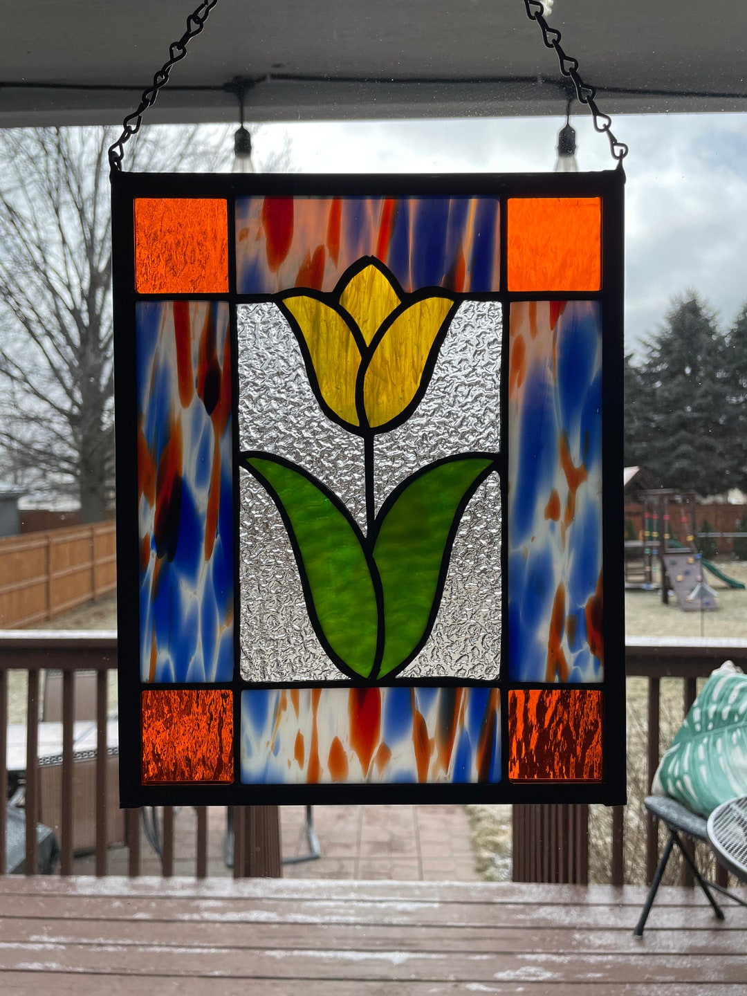 Handmade Stained Glass Tulip Panel With Zinc Border - Etsy