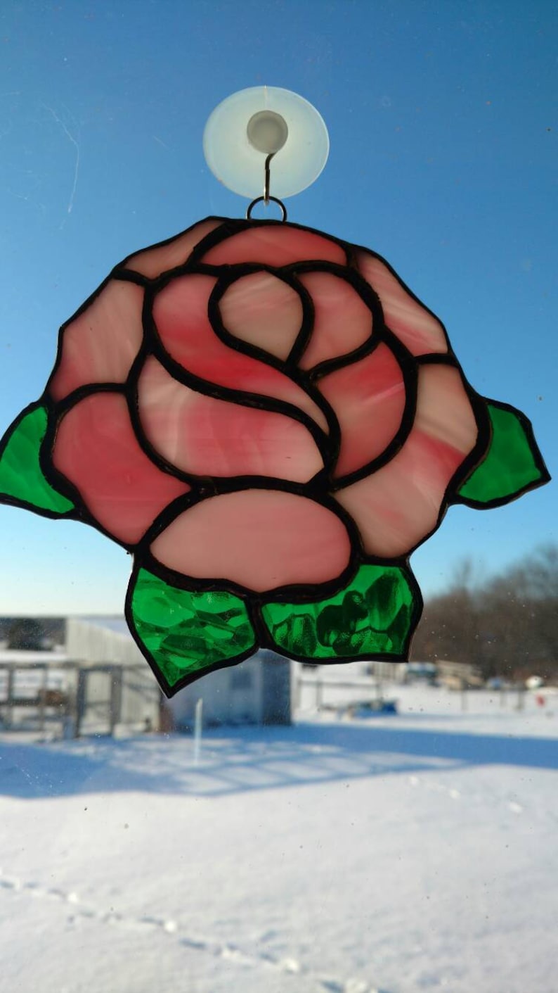 Handmade Stained Glass Rose Suncatcher | Etsy