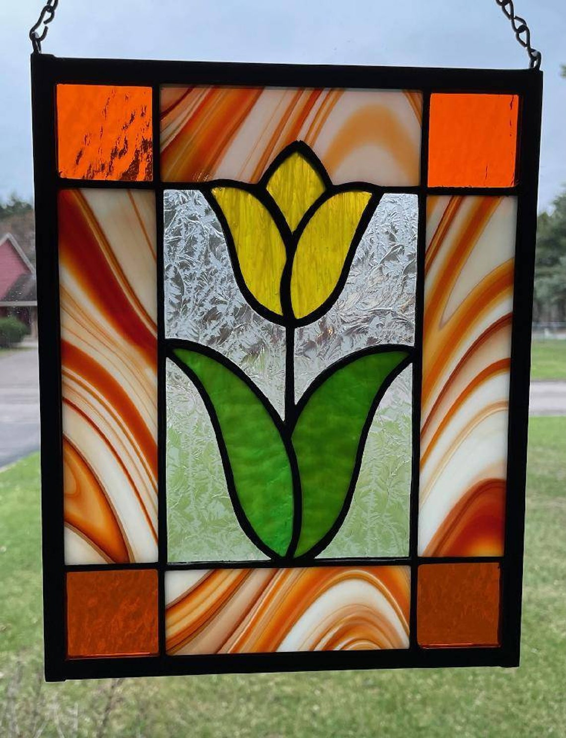 Handmade Stained Glass Tulip Panel With Zinc Border - Etsy