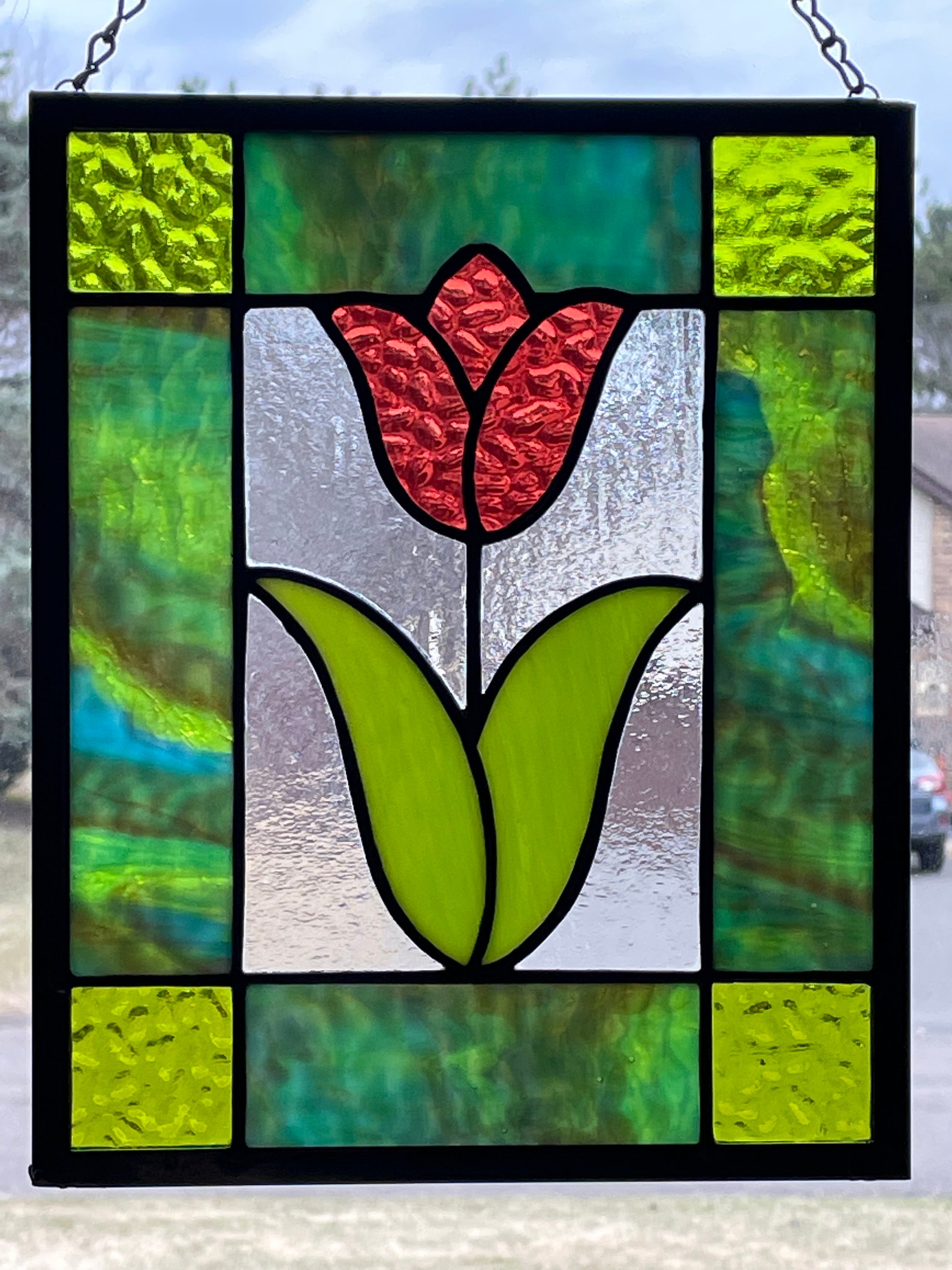 Handmade Stained Glass Tulip Panel With Zinc Border - Etsy