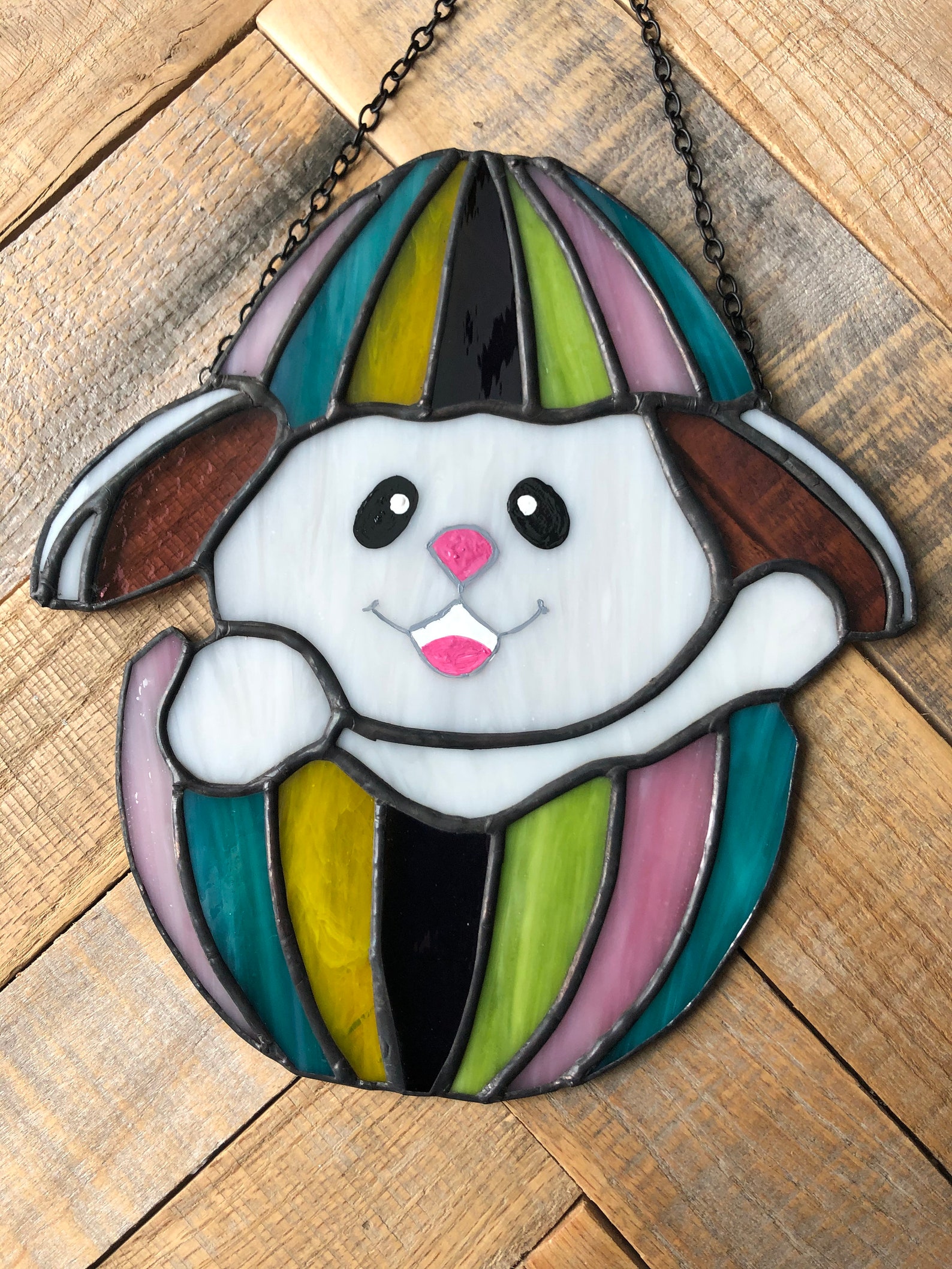 Stained Glass Bunny in Easter Egg Suncatcher - Etsy