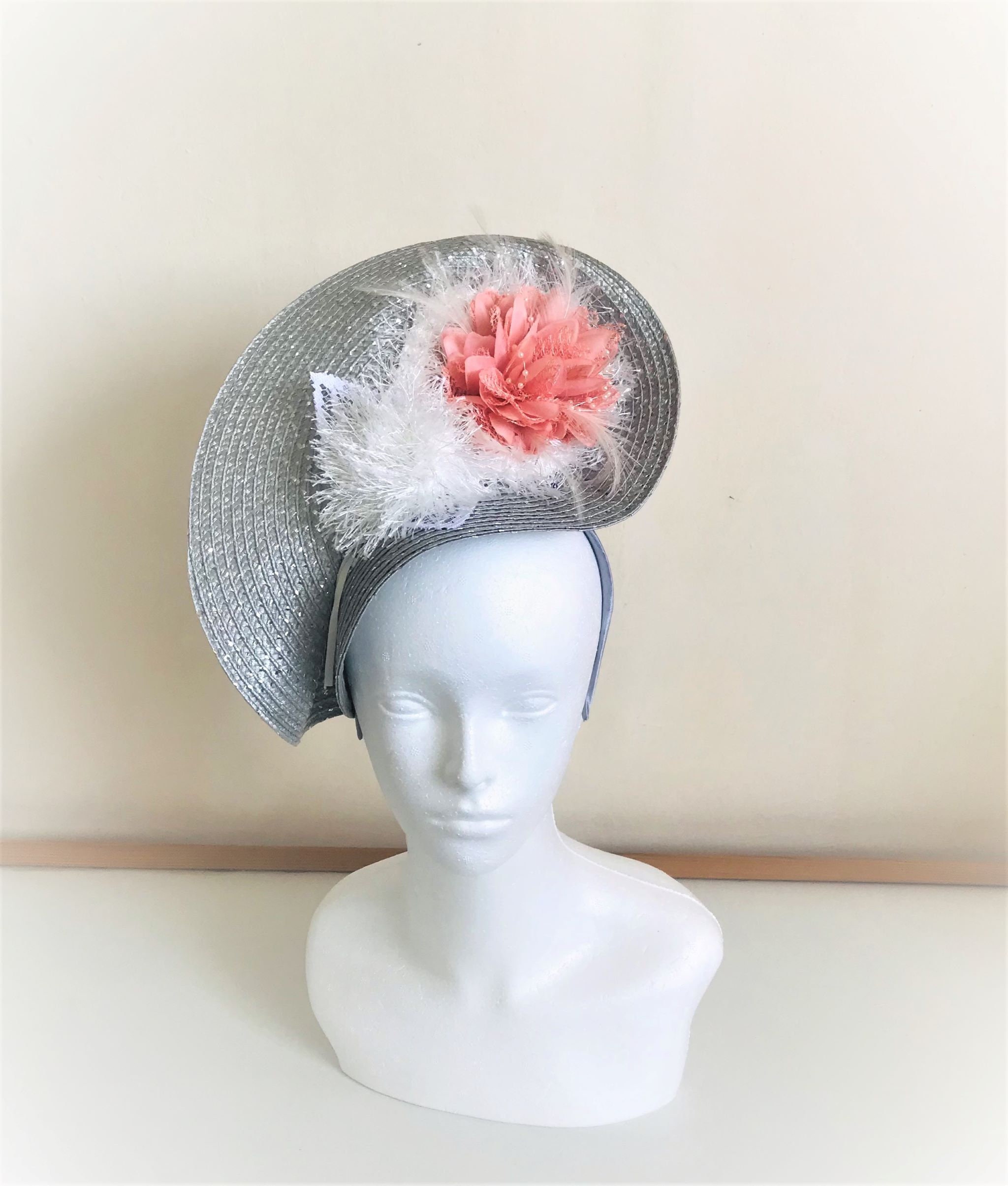 Silver Grey Royal Ascot Kentucky Derby Fascinator Hat Church Garden ...
