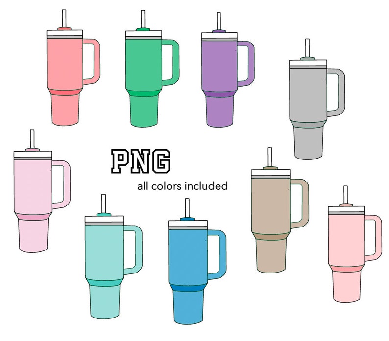 Stanley Tumbler Cup Shape Clip Art File Cartoon PNG Multiple Colors ...