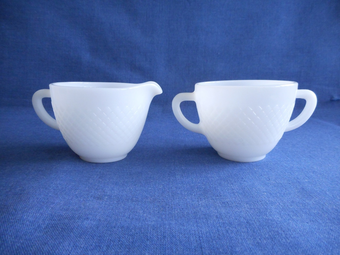 Federal Glass * Milk Glass * Cream and Sugar Set * "diamond Cut ...