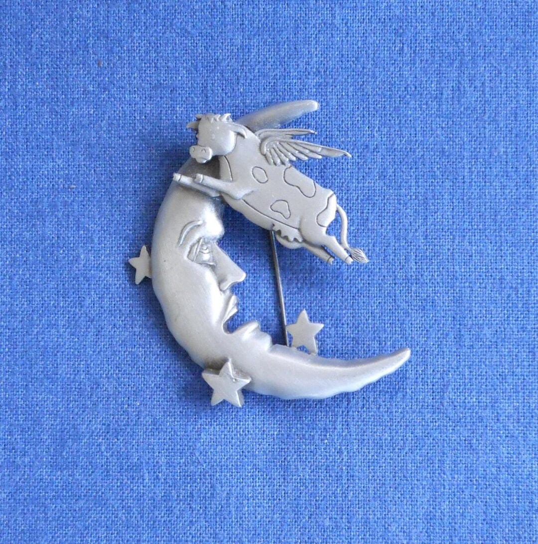 JJ * Cow Jumps Over the Moon Brooch/pin * Jonette Jewelry * Vintage - Etsy