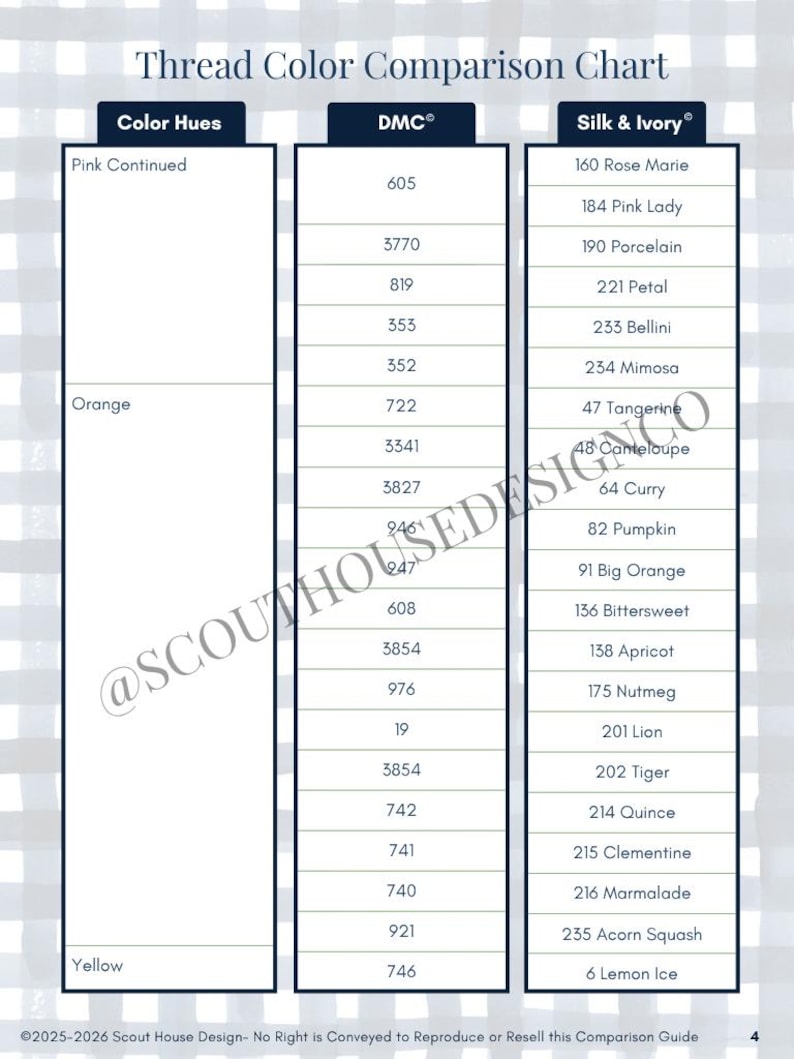 DMC to Silk & Ivory Thread Conversion Chart | Color Comparison Guide ...