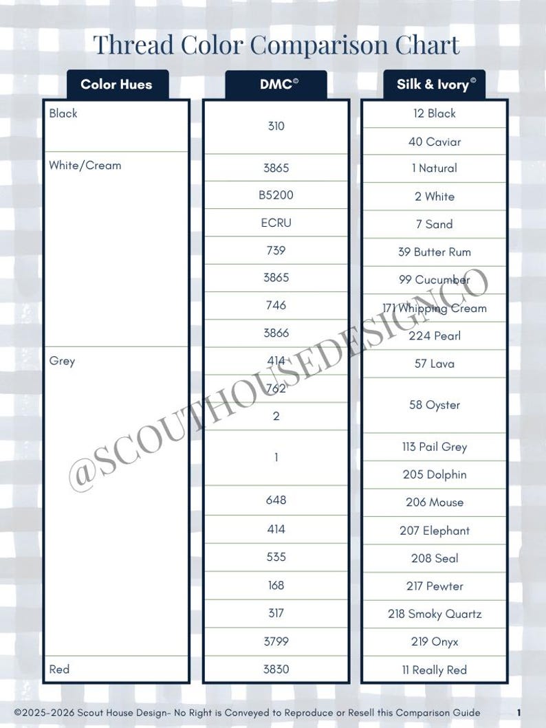 DMC to Silk & Ivory Thread Conversion Chart | Color Comparison Guide ...