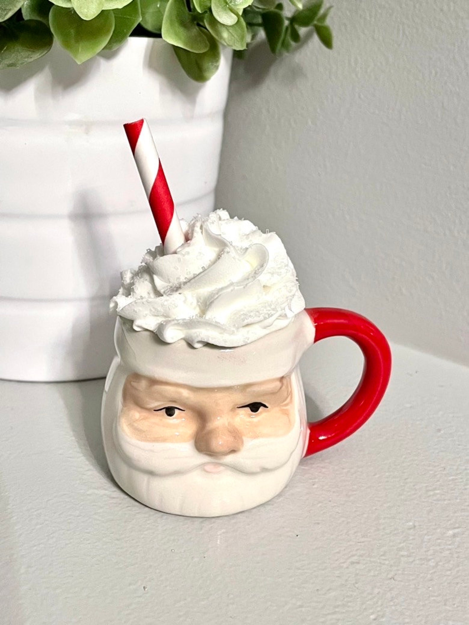 Mini Santa Mug With Faux Whipped Cream Faux Glitter Straw - Etsy