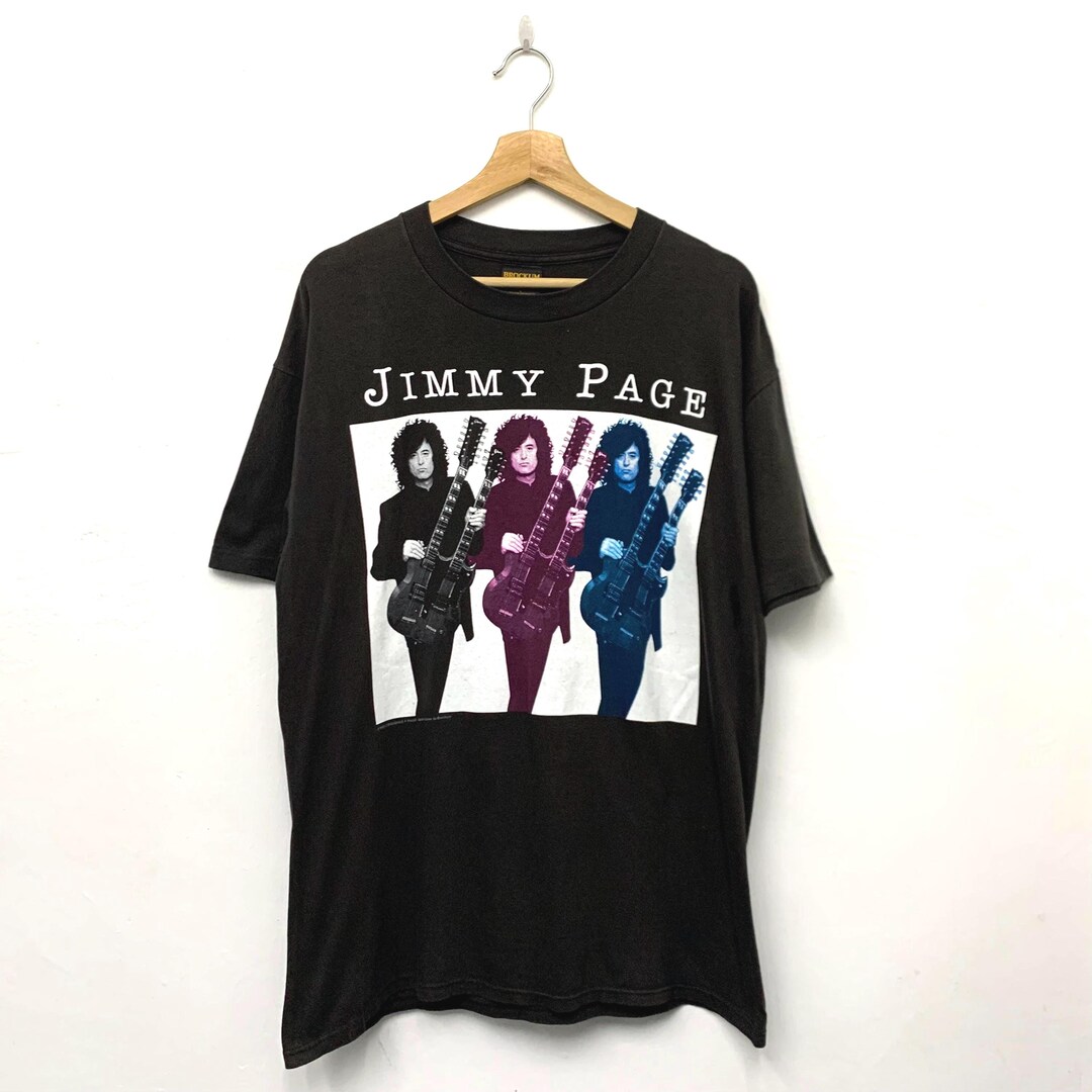 Vintage 90s Jimmy Page Les Zeppelin Guitarist Rock Band T-shirt Medium ...